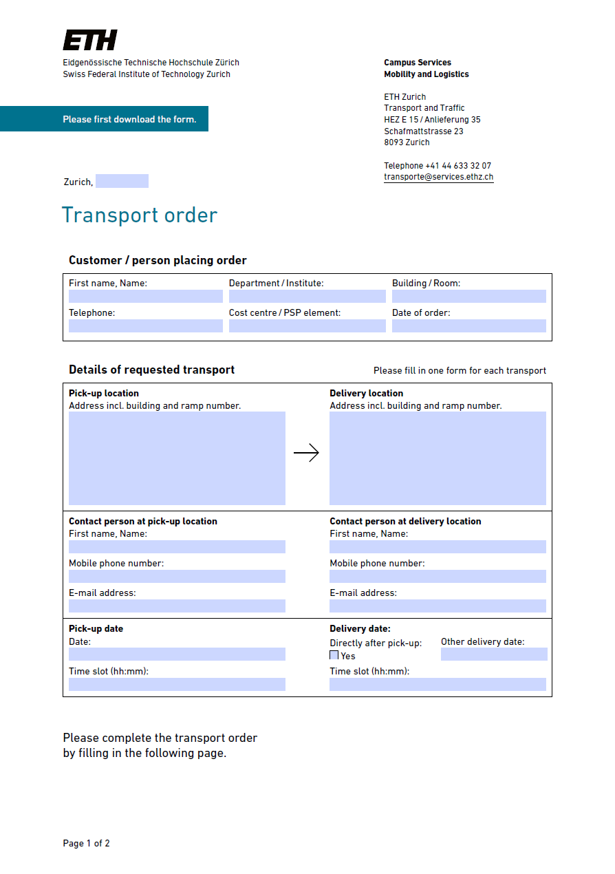 Domestic transport order – Logistics Help Center